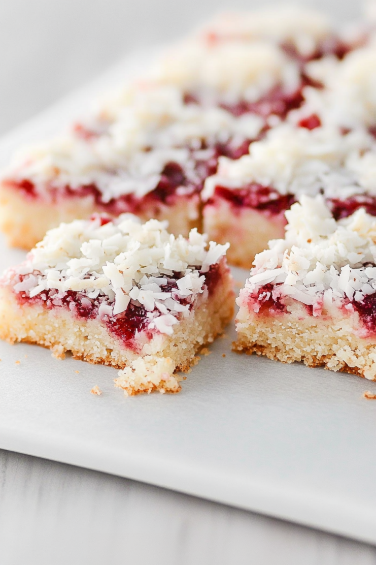 Raspberry Jam Coconut Slice