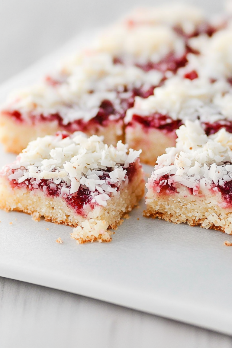 Raspberry Jam Coconut Slice