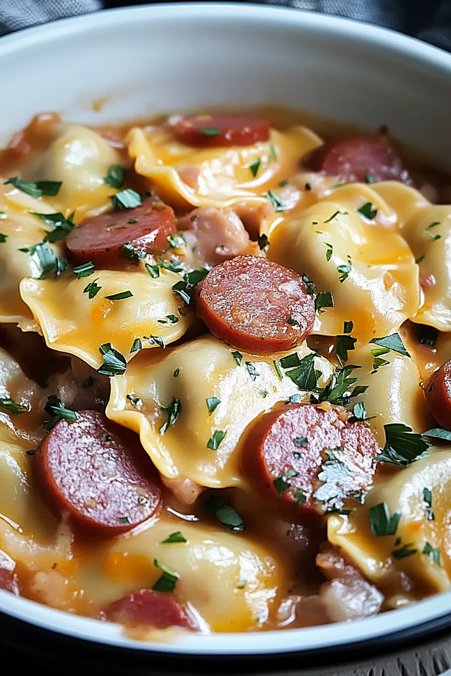 Pierogi Kielbasa Casserole in the Crock Pot