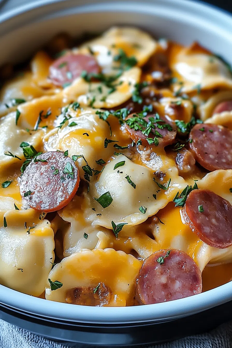Pierogi Kielbasa Casserole in the Crock Pot