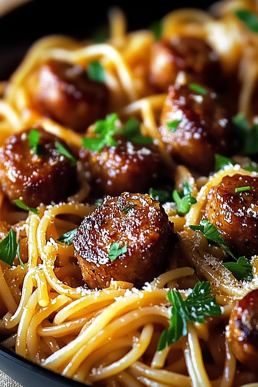 Sticky Honey Garlic Sausage Pasta Skillet
