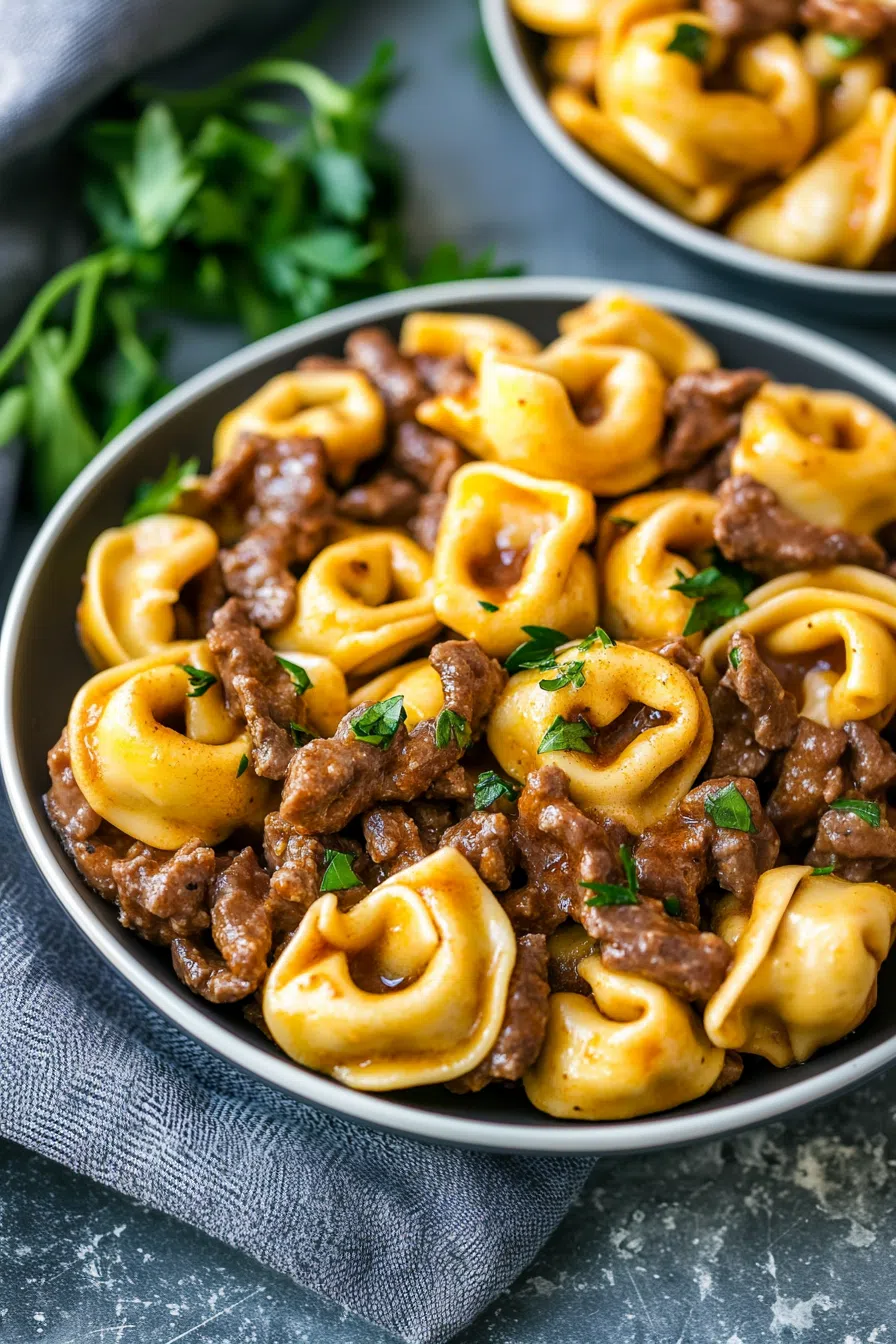 Cheesesteak Tortellini Provolone Sauce