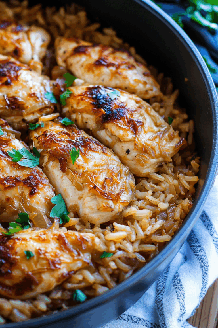 French Onion Chicken and Rice Skillet