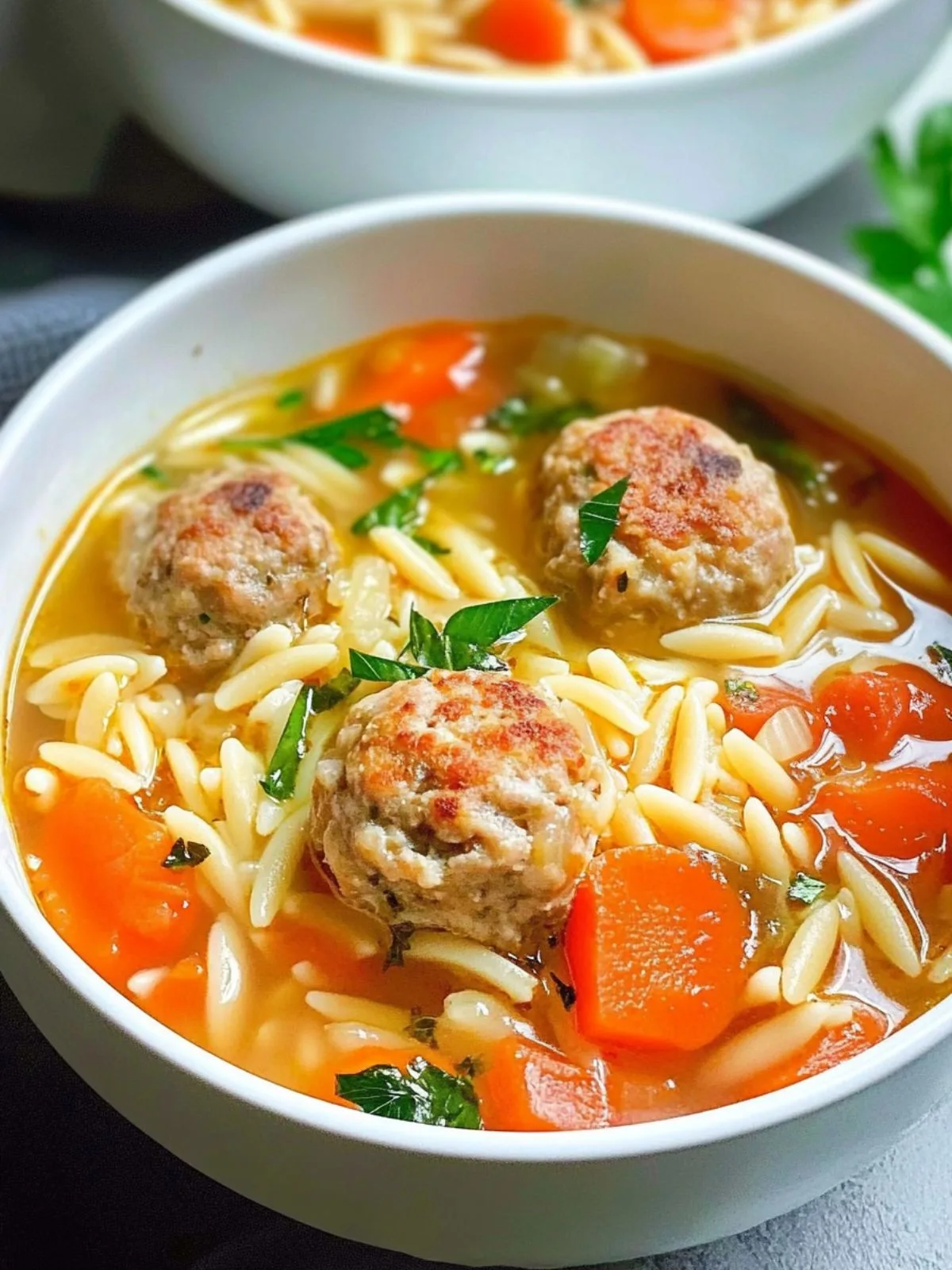 Turkey Meatball Orzo Soup with Spinach